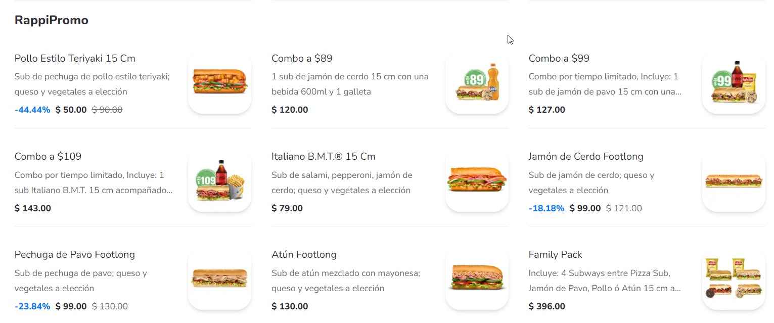 SUBWAY MENÚ PRECIOS MÉXICO ACTUALIZADOS (enero 2026)