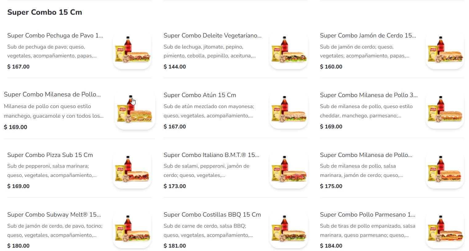 SUBWAY MENÚ PRECIOS MÉXICO ACTUALIZADOS (octubre 2025)