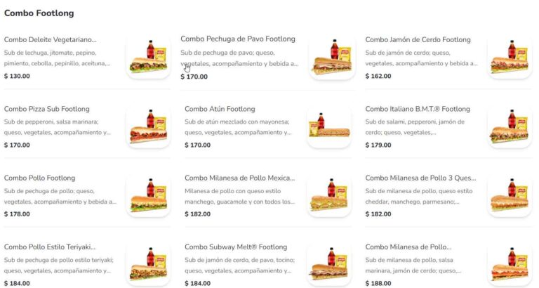 SUBWAY MENÚ PRECIOS MÉXICO ACTUALIZADOS (junio 2026)