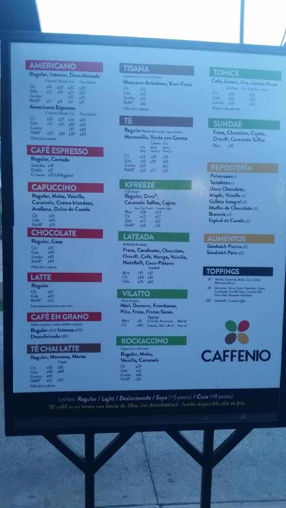 CAFFENIO Menú Precios México Actualizado (mayo 2026)