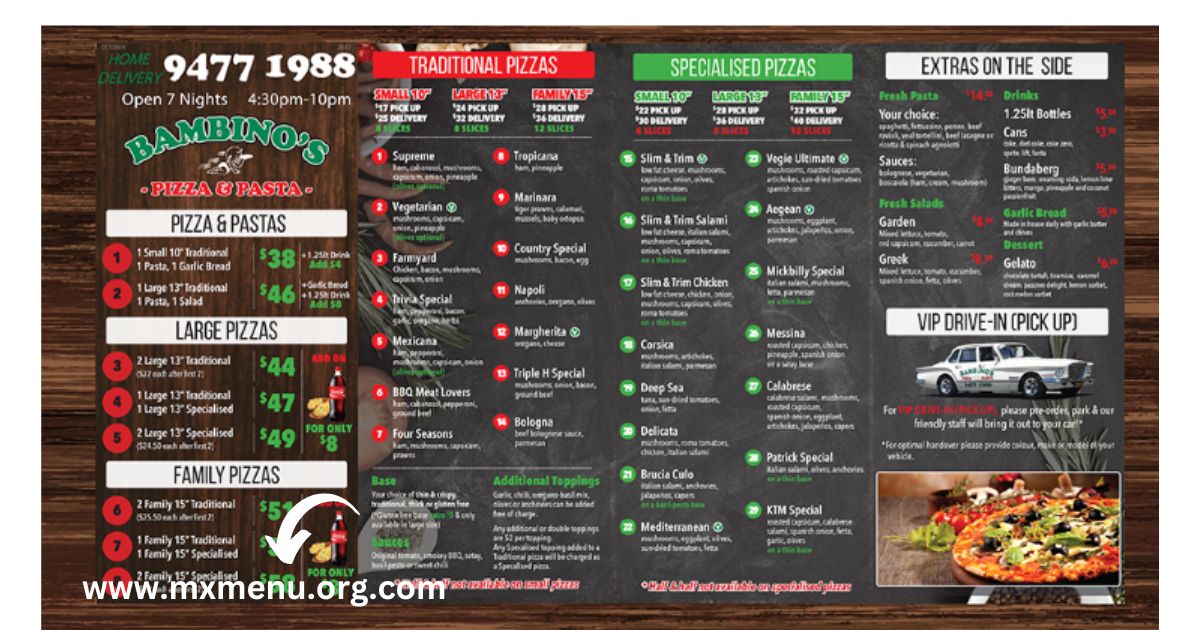 Menú Bambinos Pizza