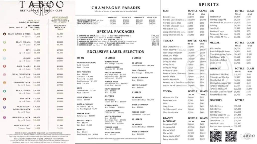 Taboo Cancun Menu Prices Locations Updated 2025