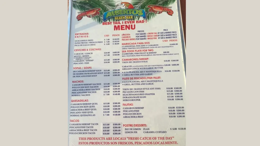 Descubre la deliciosa variedad Alberto’s Beach Restaurant Menu